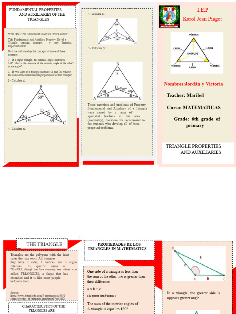 TRIPTYCH TRIANGLE PROPERTIES AND AUXILIARIES | PDF | Triangle | Angle