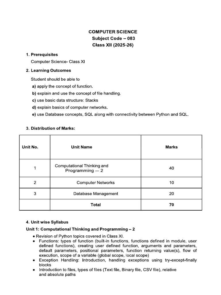 Computer Science SrSec 2025-26 | PDF