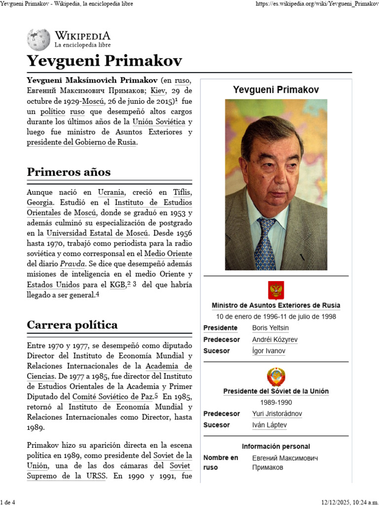 Yevgueni Primakov - Wikipedia, La Enciclopedia Libre | PDF | Rusia ...