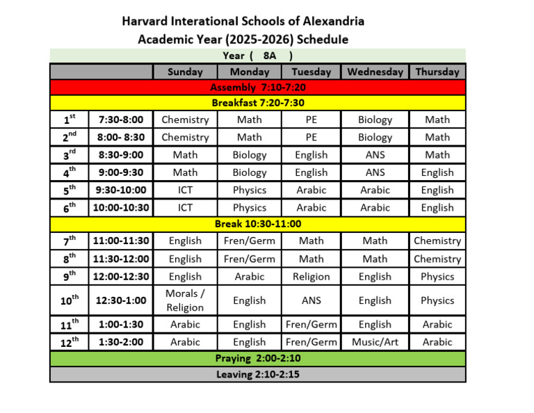 8A Timetable | PDF