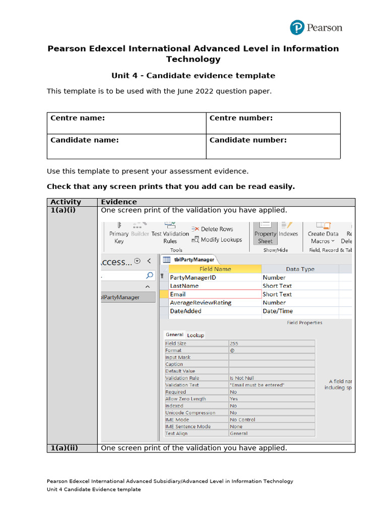 Candidate Evidence Template | PDF | Computing