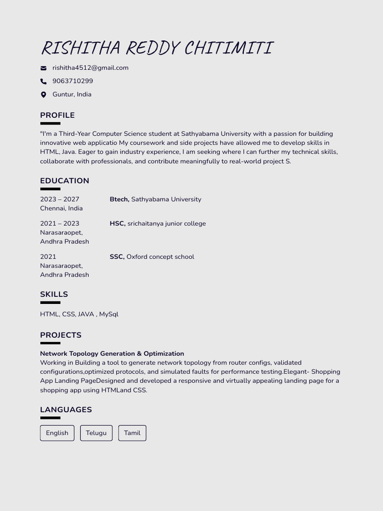 Rishitha Resume.1 | PDF