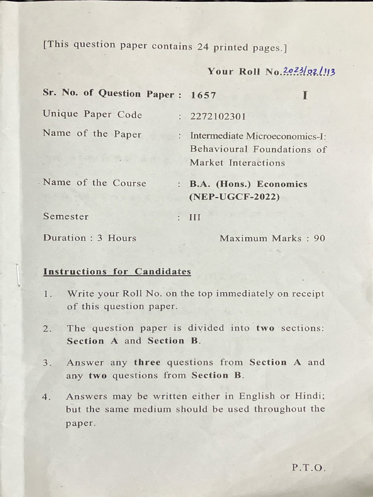 Micro Question Paper 2024 Dec | PDF