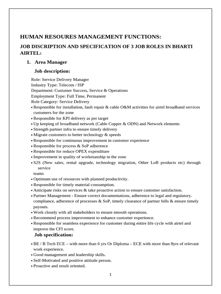 BHARTI AIRTEL LIMITED HRM FUNCTION[1] | PDF | Recruitment ...