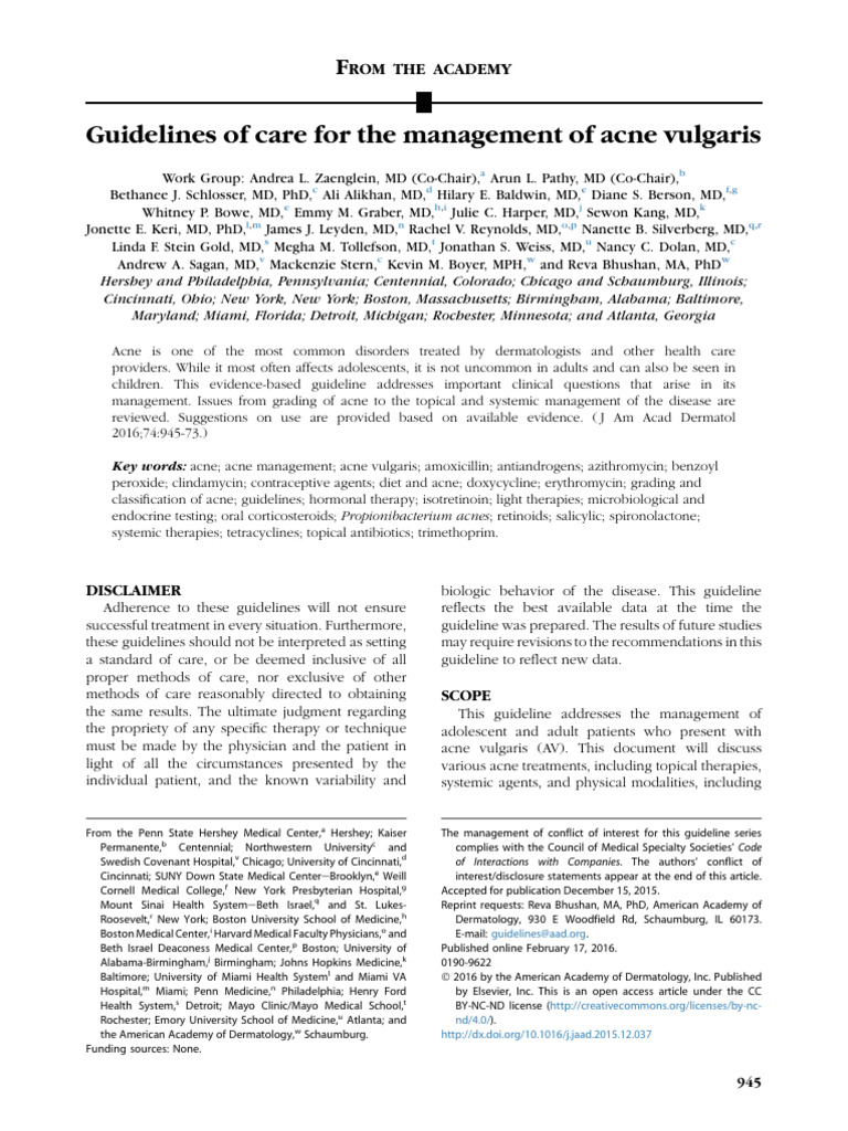 Acne Vulgaris Management Guidelines | PDF | Polycystic Ovary Syndrome ...
