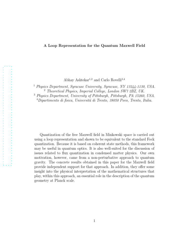 A Loop Representation For The Quantum Maxwell Field | PDF ...