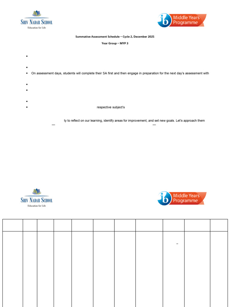 Summative Assessment Schedule - MYP 3 (1) | PDF | Educational ...