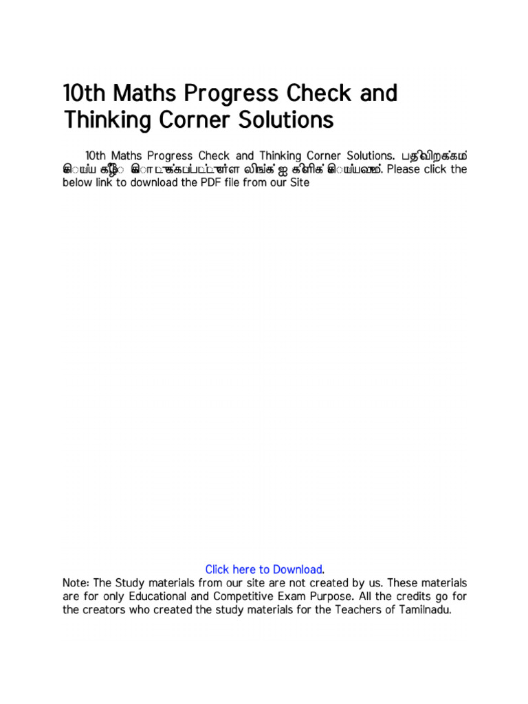10th Maths Progress Check and Thinking Corner Solutions | PDF