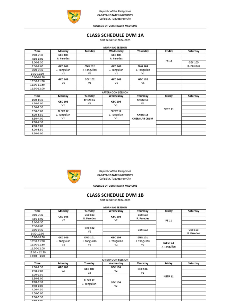 Class Schedule Per Year Level | PDF | Academic Term | Science Education