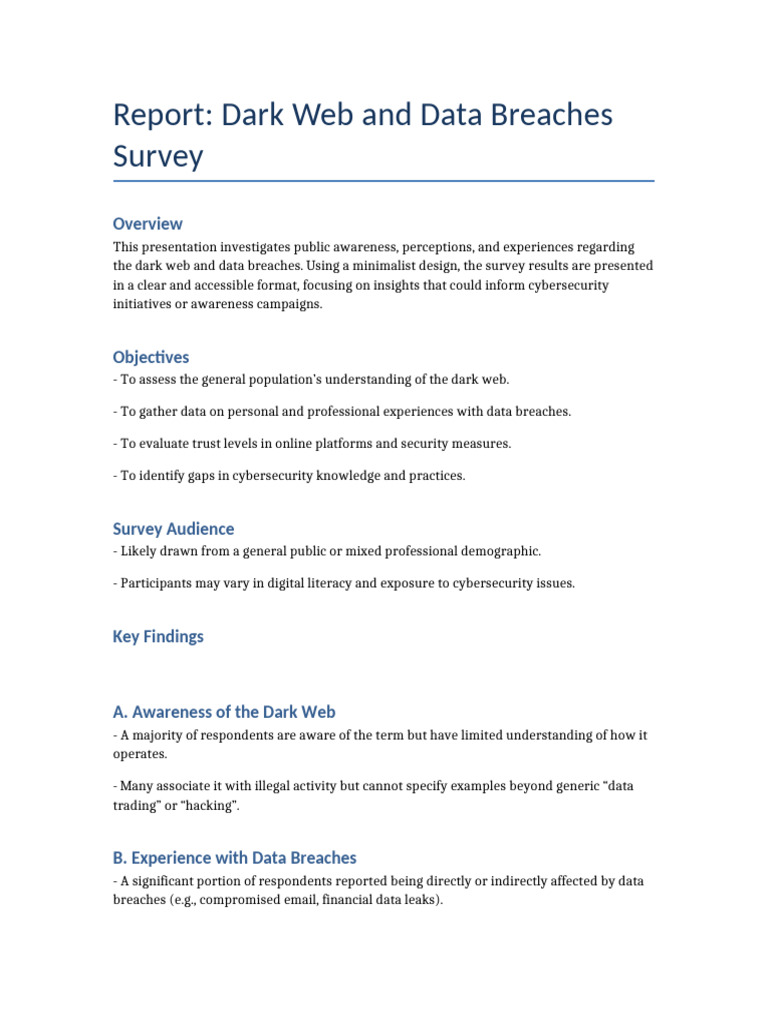 Dark Web and Data Breaches Survey Report | PDF | Security | Computer ...