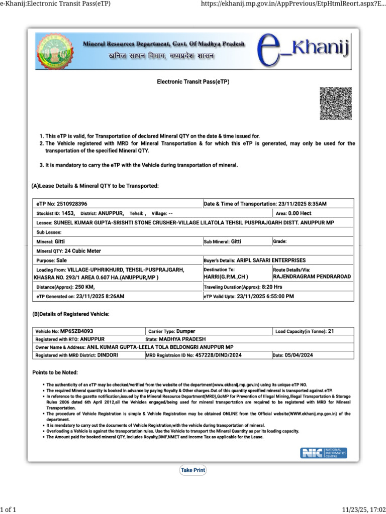 E-Khanij - Electronic Transit Pass (ETP) | PDF