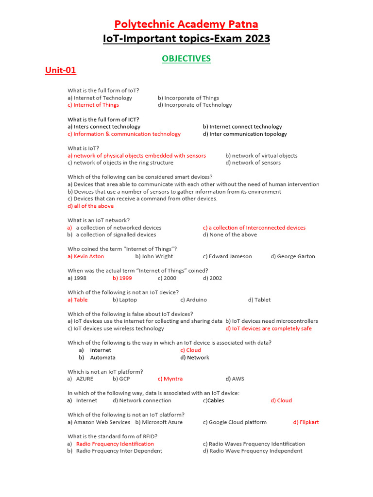 IoT Exam Topics for Polytechnic 2023 | PDF | Internet Of Things ...