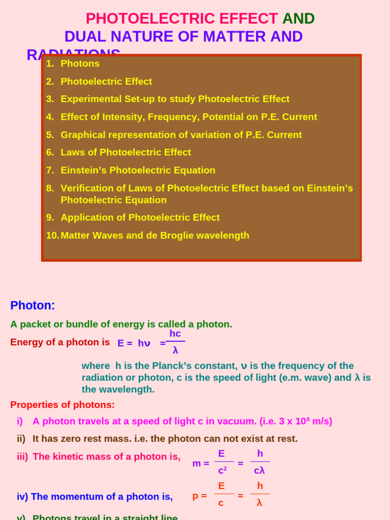Photoelectric Effect Dual Nature of Matter Radiations | PDF ...