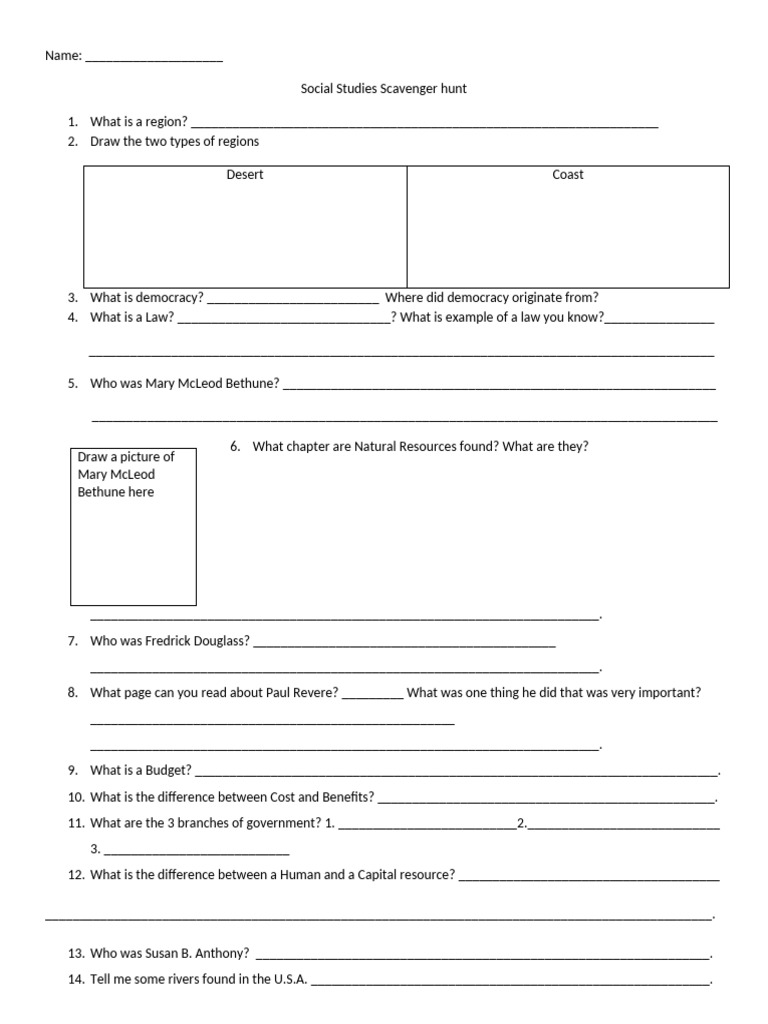 SocialStudiesBookScavengerHunt 1 | PDF