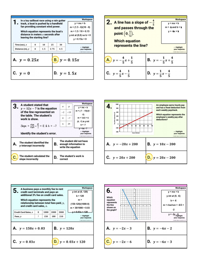 KEY - Math Beach Freebie - Linear Equations in Slope Intercept Form ...