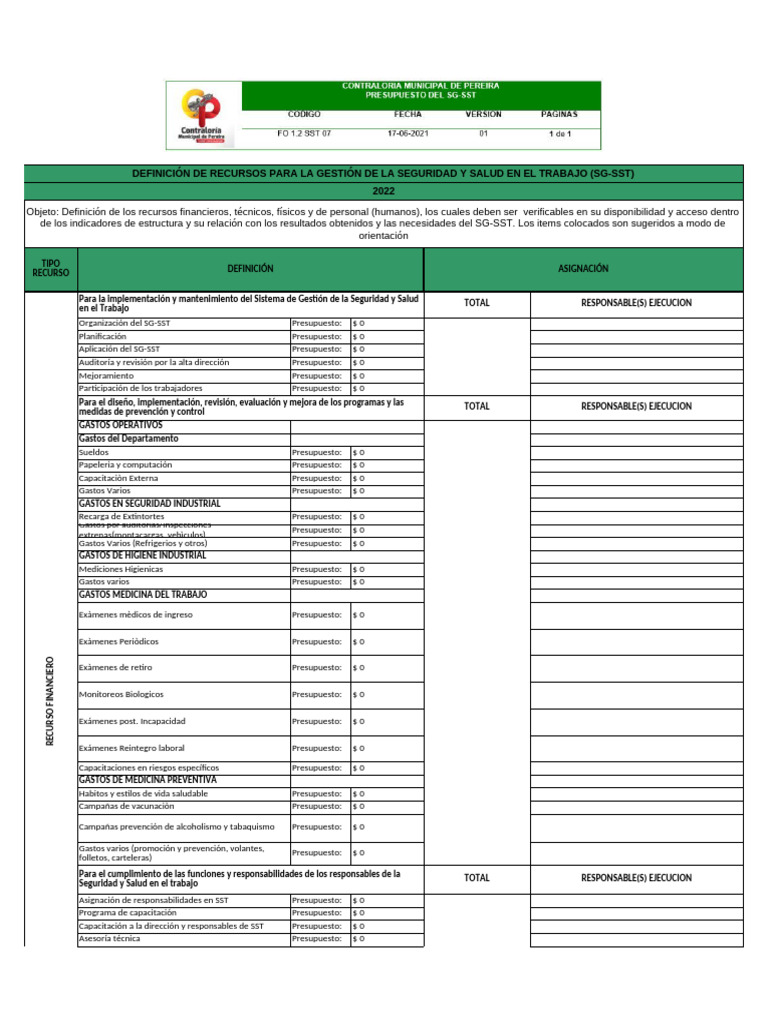 4. Presupuesto Sgsst Cmp (2) | PDF | Presupuesto | Higiene Ocupacional