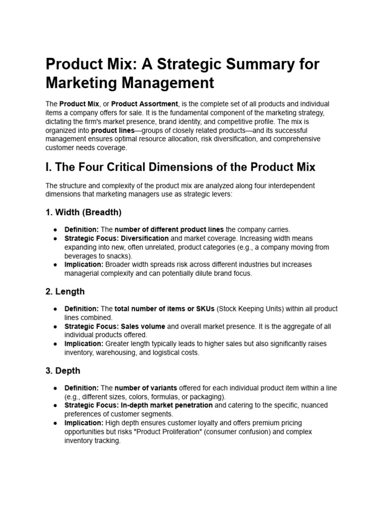 Product Mix Strategic Summary (1) | PDF | Pricing | Marketing