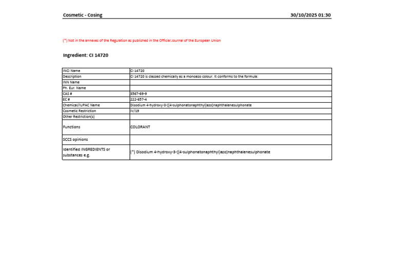 COSING Ingredient 1 | PDF