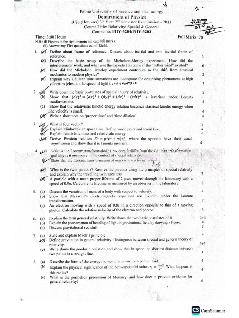 Relativity SF Questions | PDF