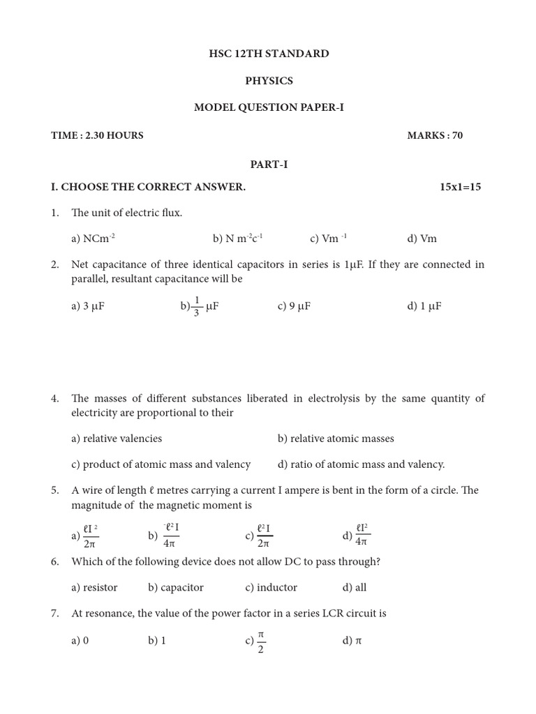 HSC 12th Physics Model Question Paper | PDF | Nuclear Physics ...