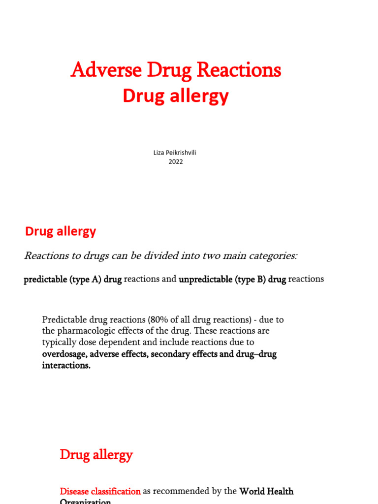 L 8 Adverse Drug Reactions 2022 | PDF | Allergy | Aspirin