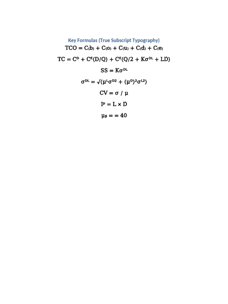 Key Formulas True Subscript | PDF