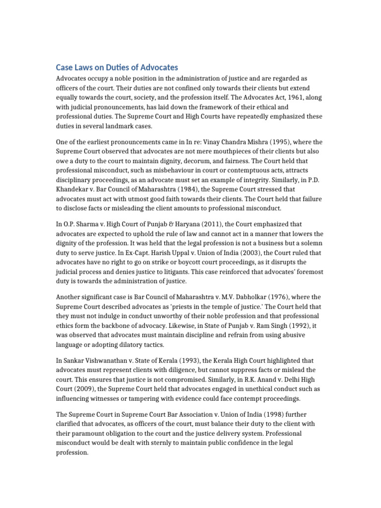 Case Laws on Advocate Responsibilities | PDF | Supreme Court Of The ...