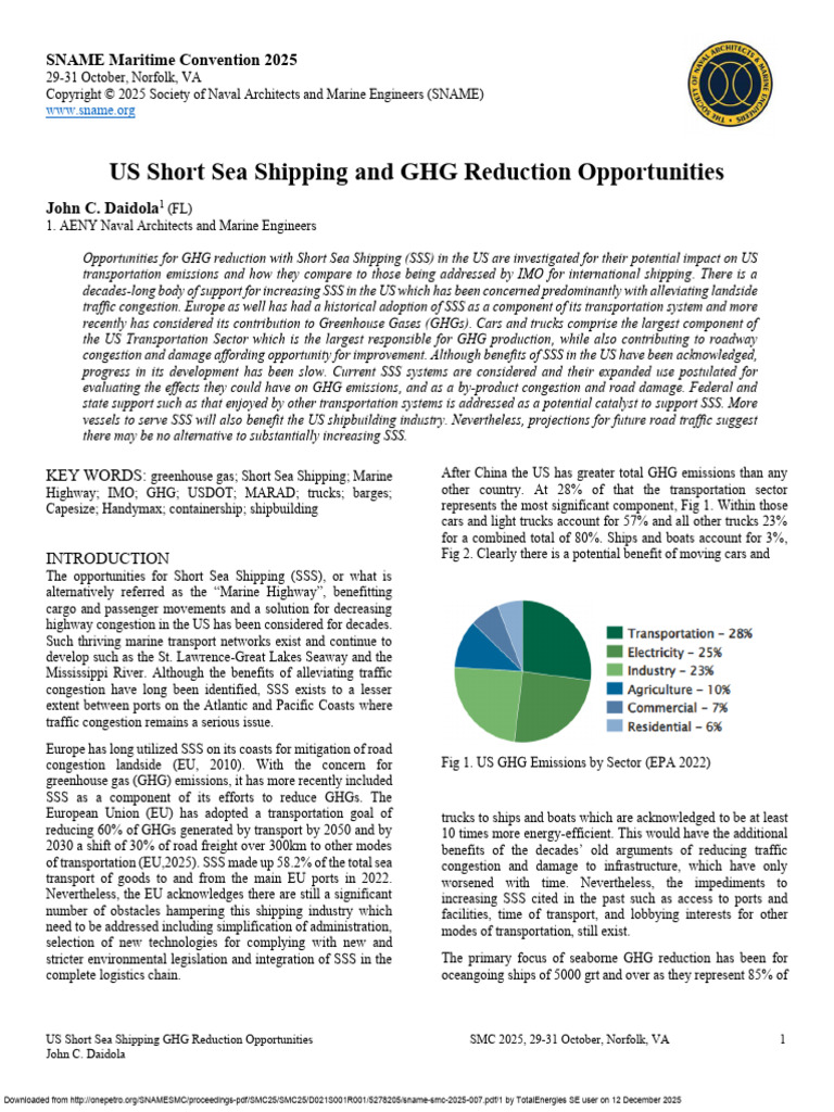 US Short Sea Shipping and GHG Reduction Opportunities | PDF | Transport ...