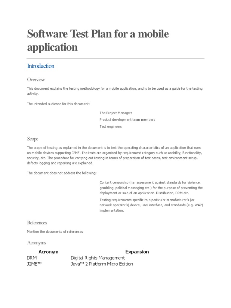 Software Test Plan For A Mobile Application | PDF | Software Testing ...