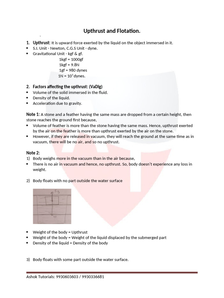 Understanding Upthrust and Flotation | PDF | Buoyancy | Density
