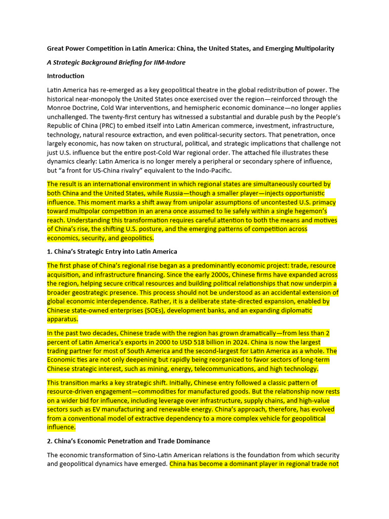 Great Power Competition in Latin America China-US | PDF | World ...
