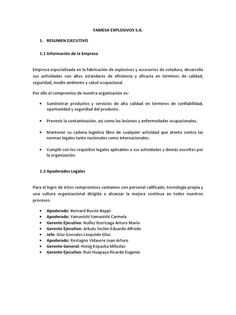 Famesa Explosivos | PDF | Liderazgo | Minería