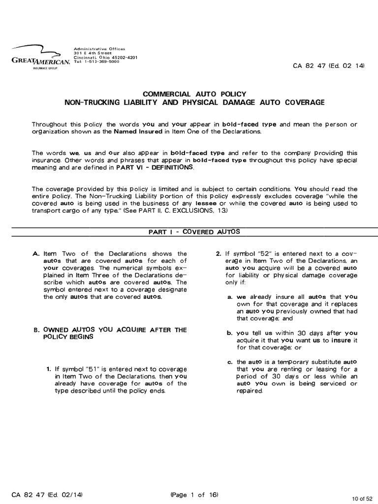 GAIC Non-Trucking Liability Full Policy | PDF | Insurance | Health ...