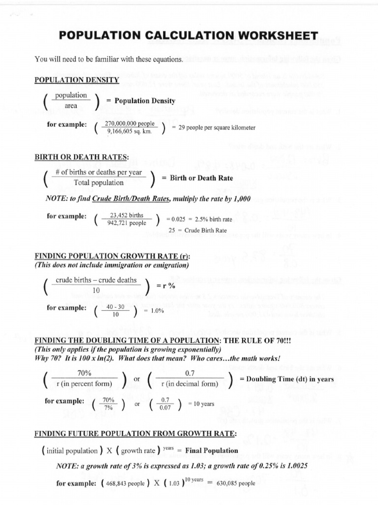 Population Calculation Worksheet Answers | PDF