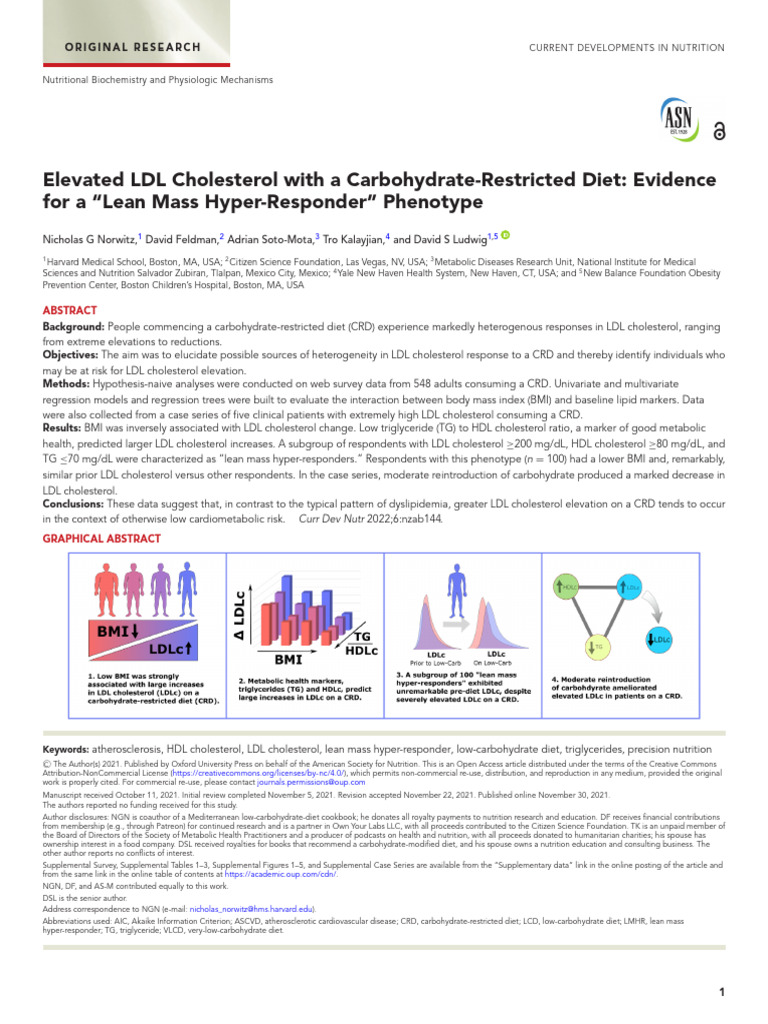 Elevated LDL Cholesterol With A Carbohydrate-Restricted Diet: Evidence For A "Lean Mass Hyper ...