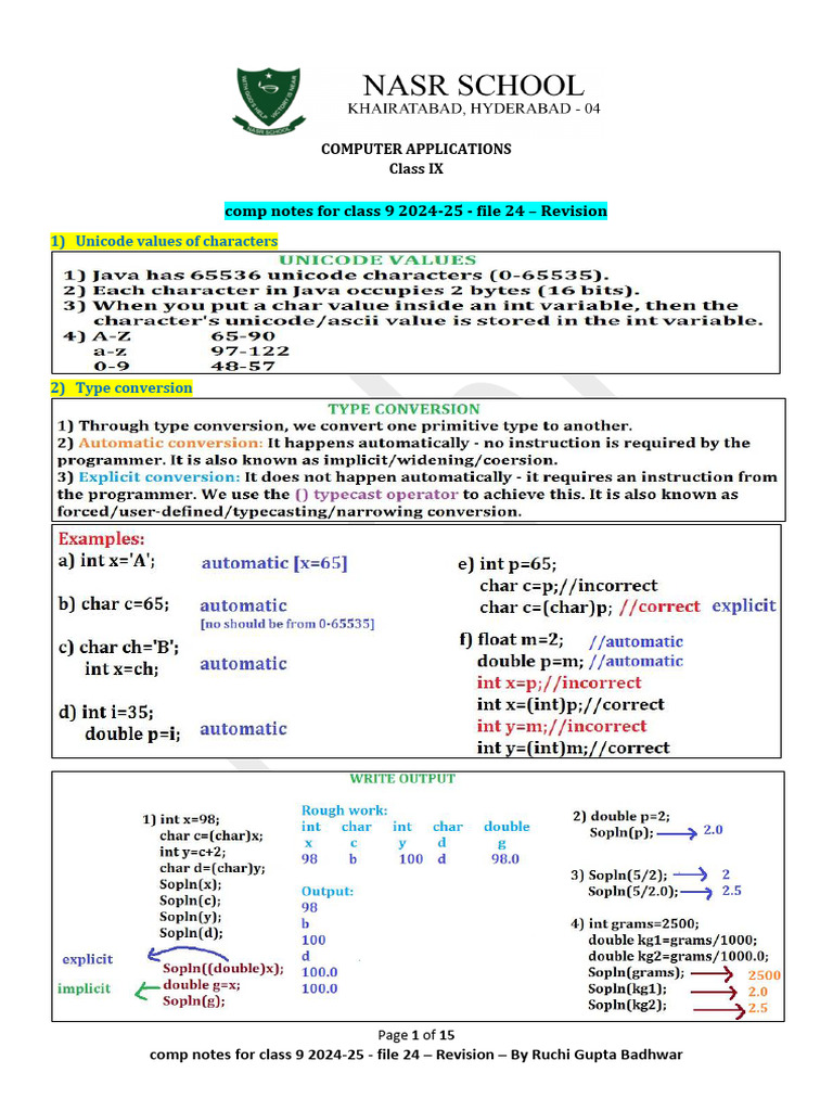 Class 9 Computer Applications Notes | PDF | Computer Programming ...