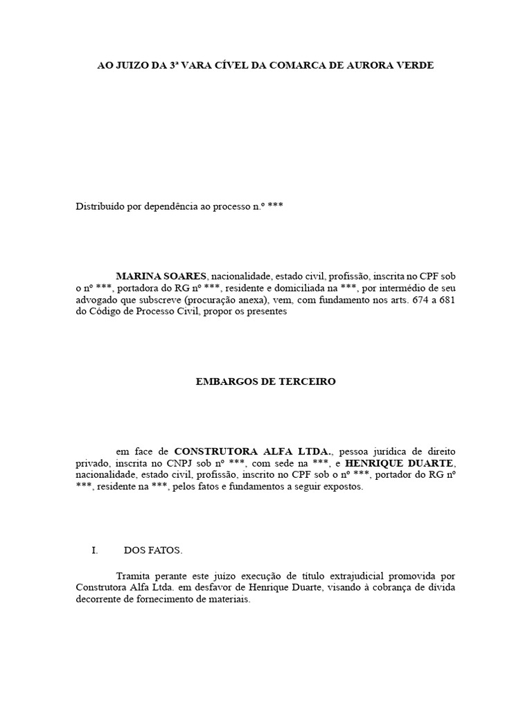 EMBARGO DE TERCEIROS | PDF | Sentença (jurídico) | Adjudicação