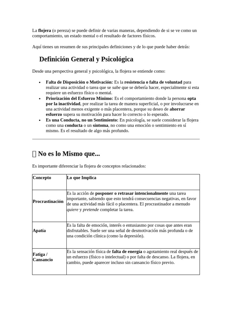 Causas y Definiciones de la Flojera | PDF | Motivación | Motivacional