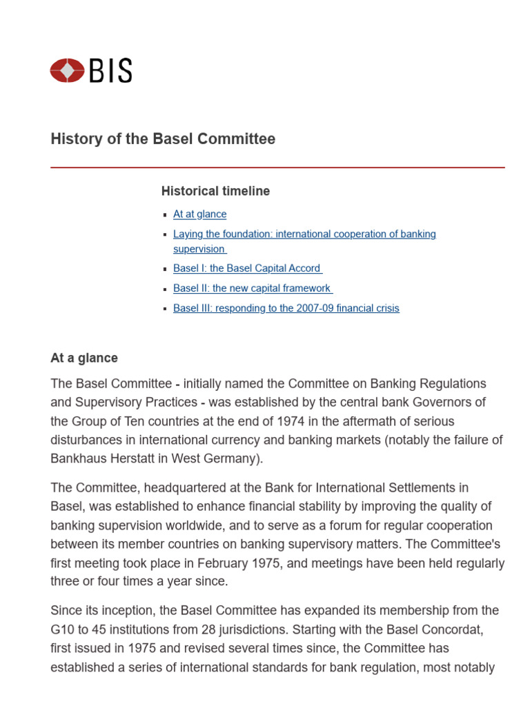 History of the Basel Committee | PDF | Basel Ii | Basel Iii