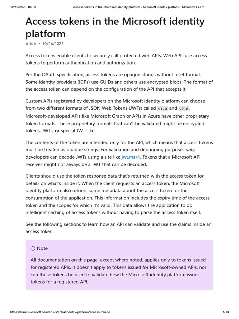 Access Tokens in The Microsoft Identity Platform - Microsoft Identity ...