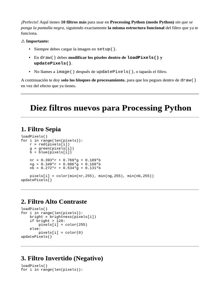 Filtros simples para Processing Python | PDF | Gráficos | Processamento ...