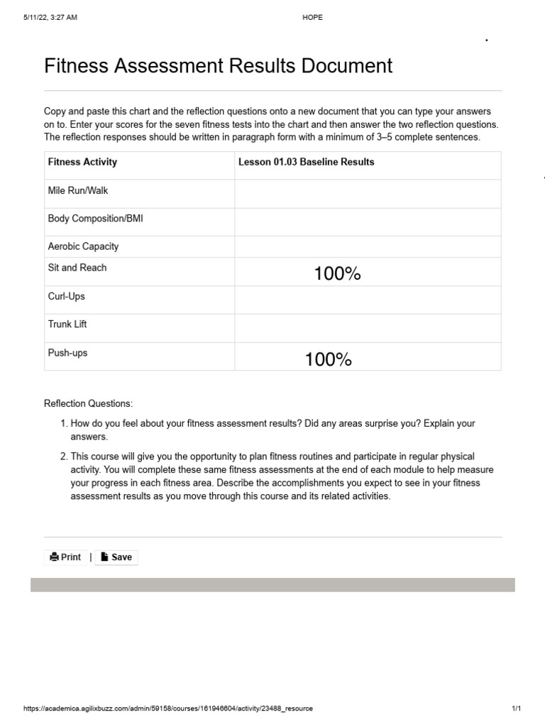 Fitness Assessment Reflection Guide | PDF