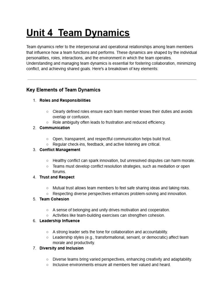 Team Dynamics | PDF | Power (Social And Political) | Leadership