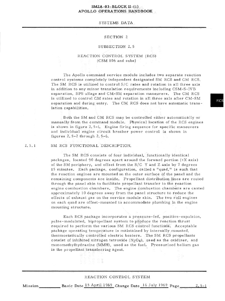 Apollo Operations RCS Handbook | PDF