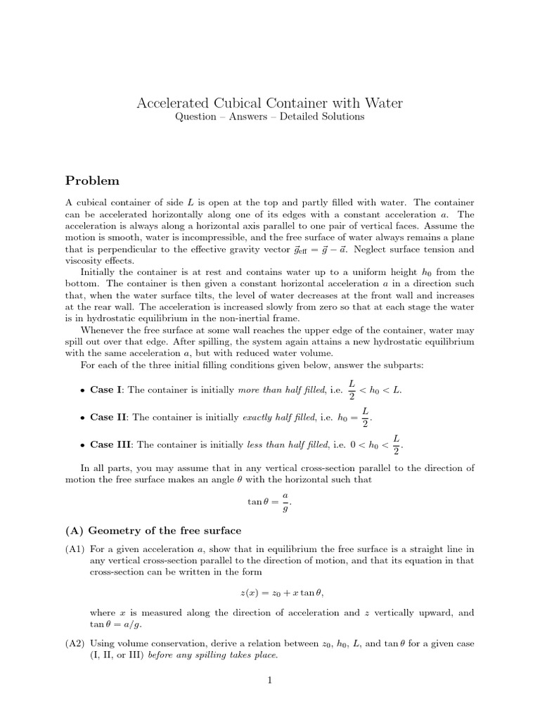 Water Dynamics in Accelerated Cubical Container | PDF | Acceleration ...