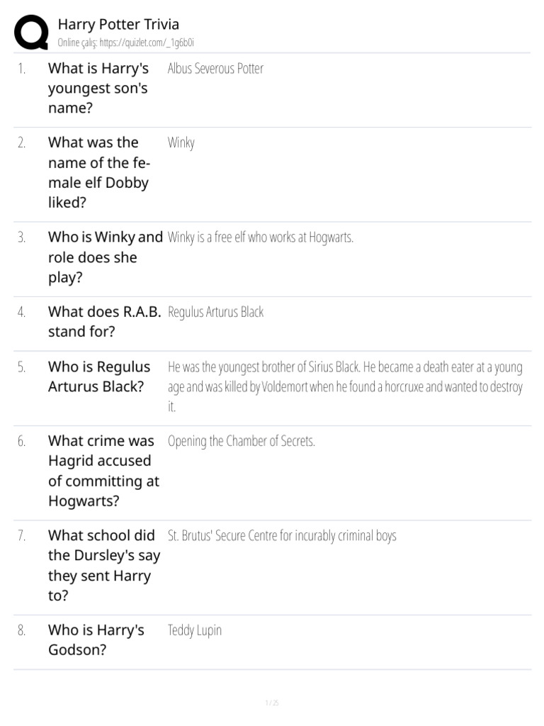 Harry Potter Trivia Questions and Answers | PDF | Harry Potter | J. K ...