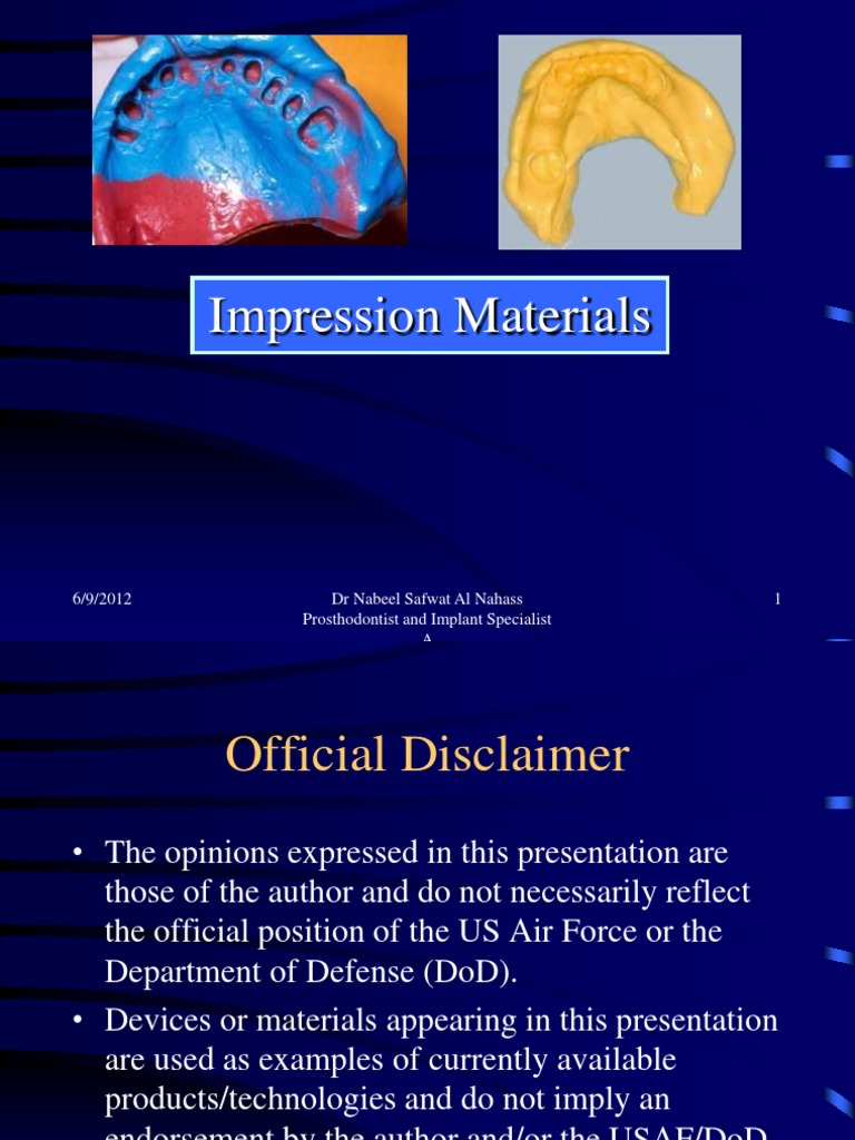 Overview of Impression Materials in Prosthodontics | PDF | Dental ...
