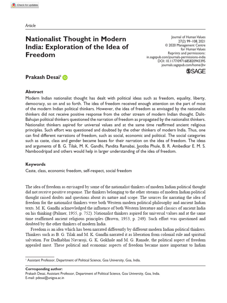 Desai 2020 Nationalist Thought in Modern India Exploration of the Idea ...