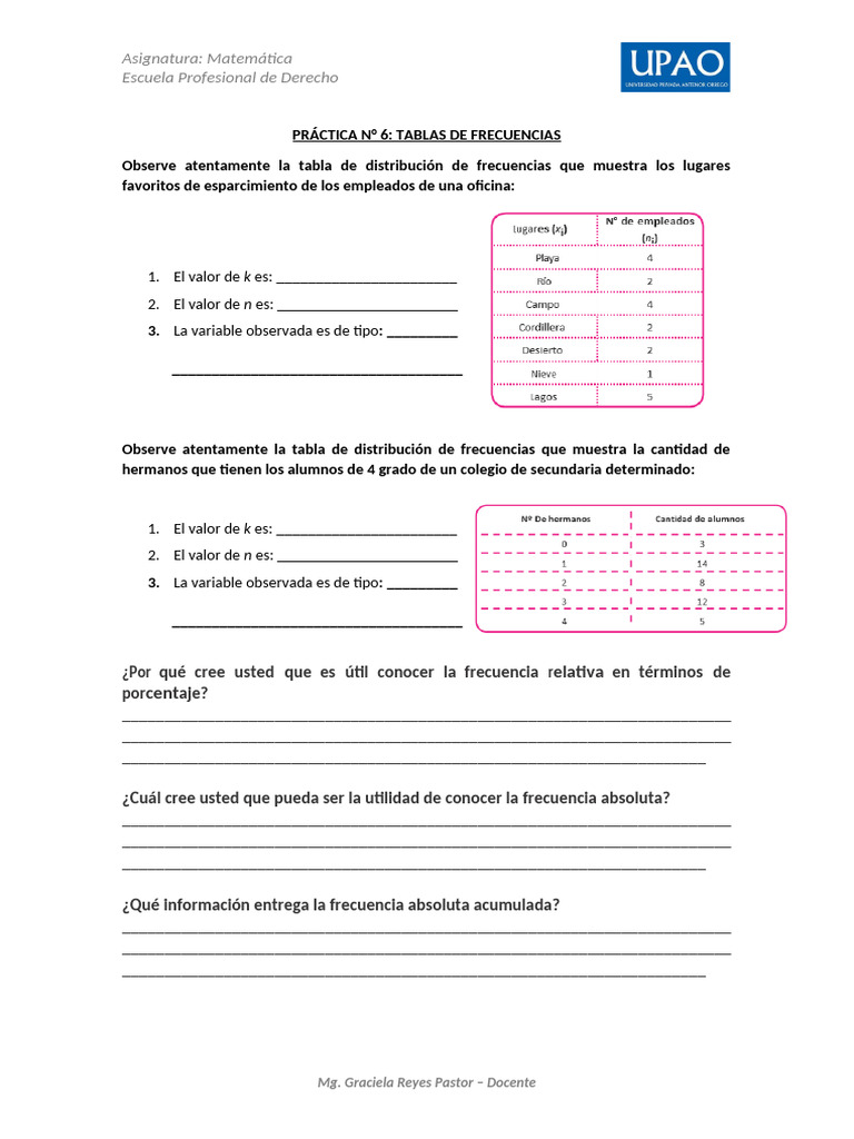 Práctica de Tablas de Frecuencias en Matemática | PDF