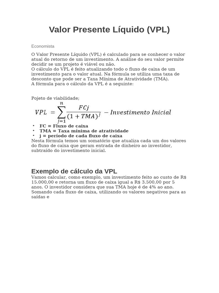 Cálculo e Importância do VPL em Investimentos | PDF | Valor Presente ...